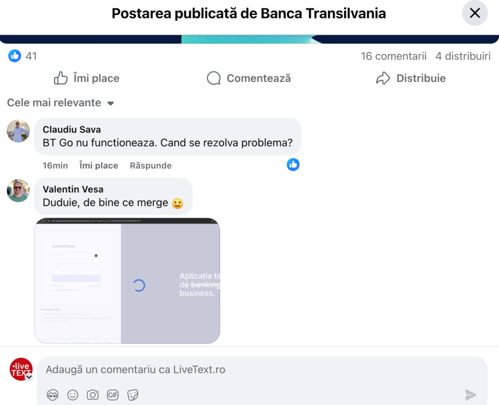 NeoBT, BTGo de la Banca Transilvania au fost picate vreme de o oră ...