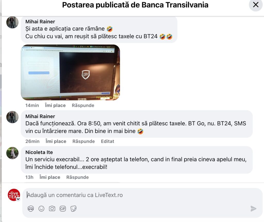 NeoBT, BTGo de la Banca Transilvania au fost picate vreme de o oră ...